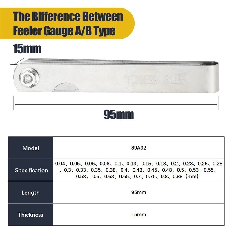 32pcs Stainless Steel Feeler Gauge 0.04mm-0.88mm Metric Thickness Gage ...