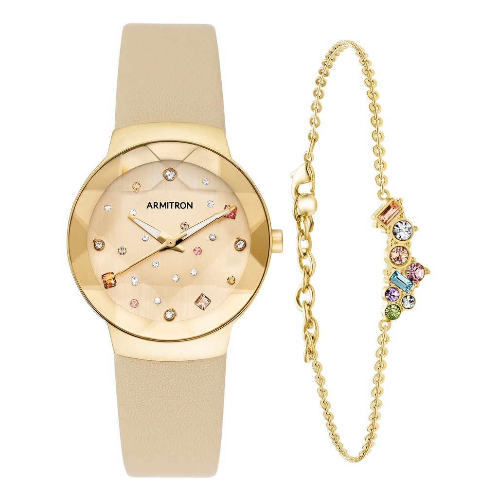 Armitron Watch and Bracelet Gift Set Beige Leather AR-75/5760CHGPST ...