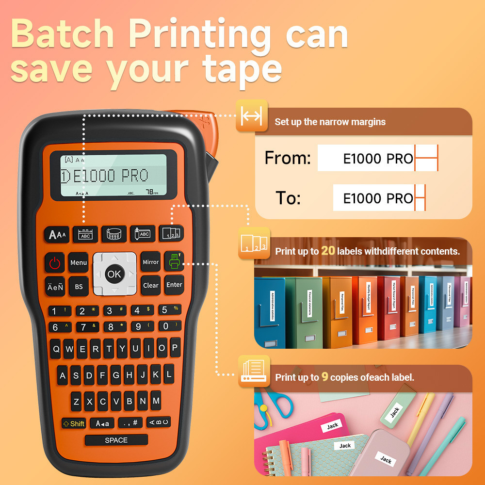 E1000 PRO Portable Printer Label Maker Tze-231 Label Printer Tape Keyboard Heat Shrink Tube ...