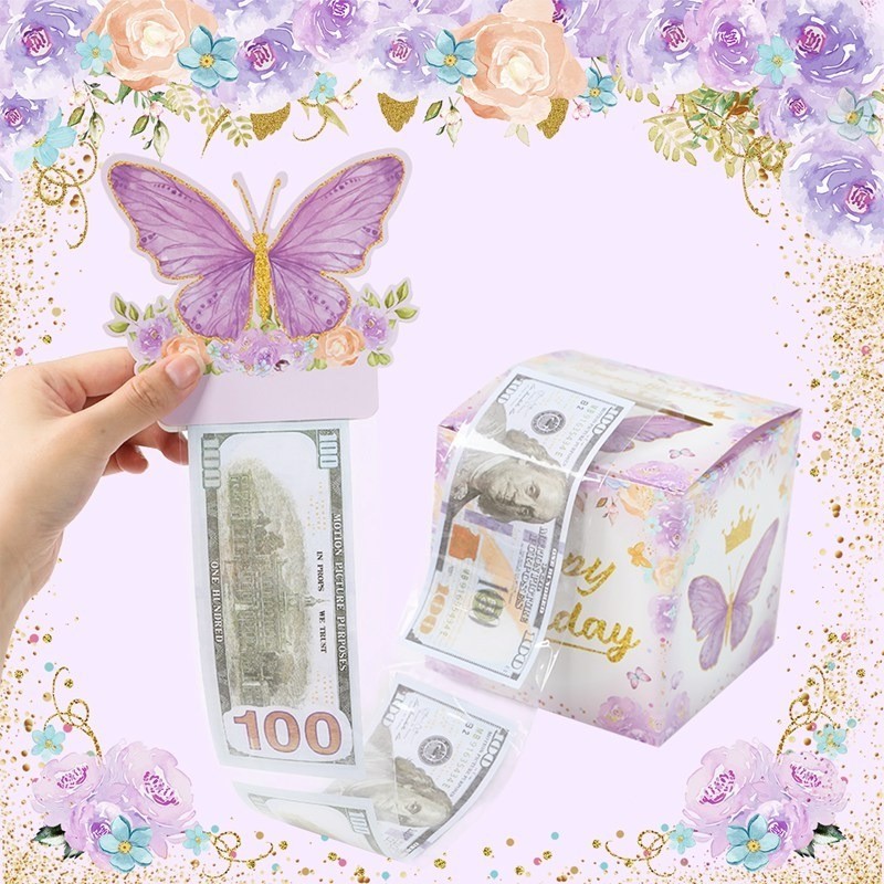 Surprise Birthday Money Pull-Out Gift Box Pink Gold Happy Birthday Cash ...
