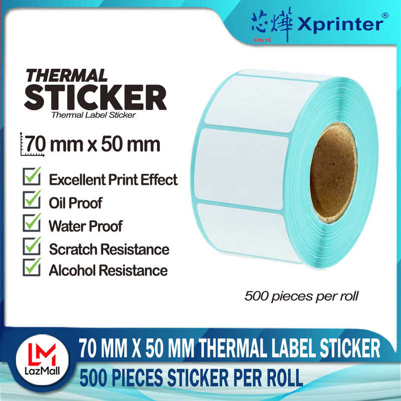 1 Roll Xprinter Thermal Sticker 70X50mm 500 Labels/Roll Barcode Paper ...