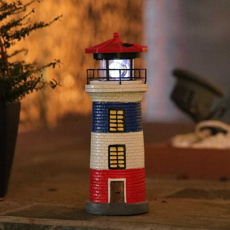 Solar Powered Resin Rotating Lighthouse Lamp Decorative Lighthouse ...