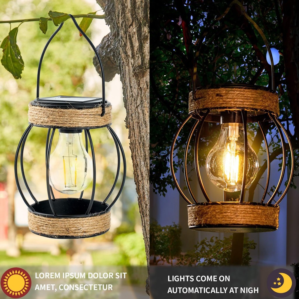 Solar Light Outdoor Waterproof Lanterns with Bulb Hanging Retro Hand ...
