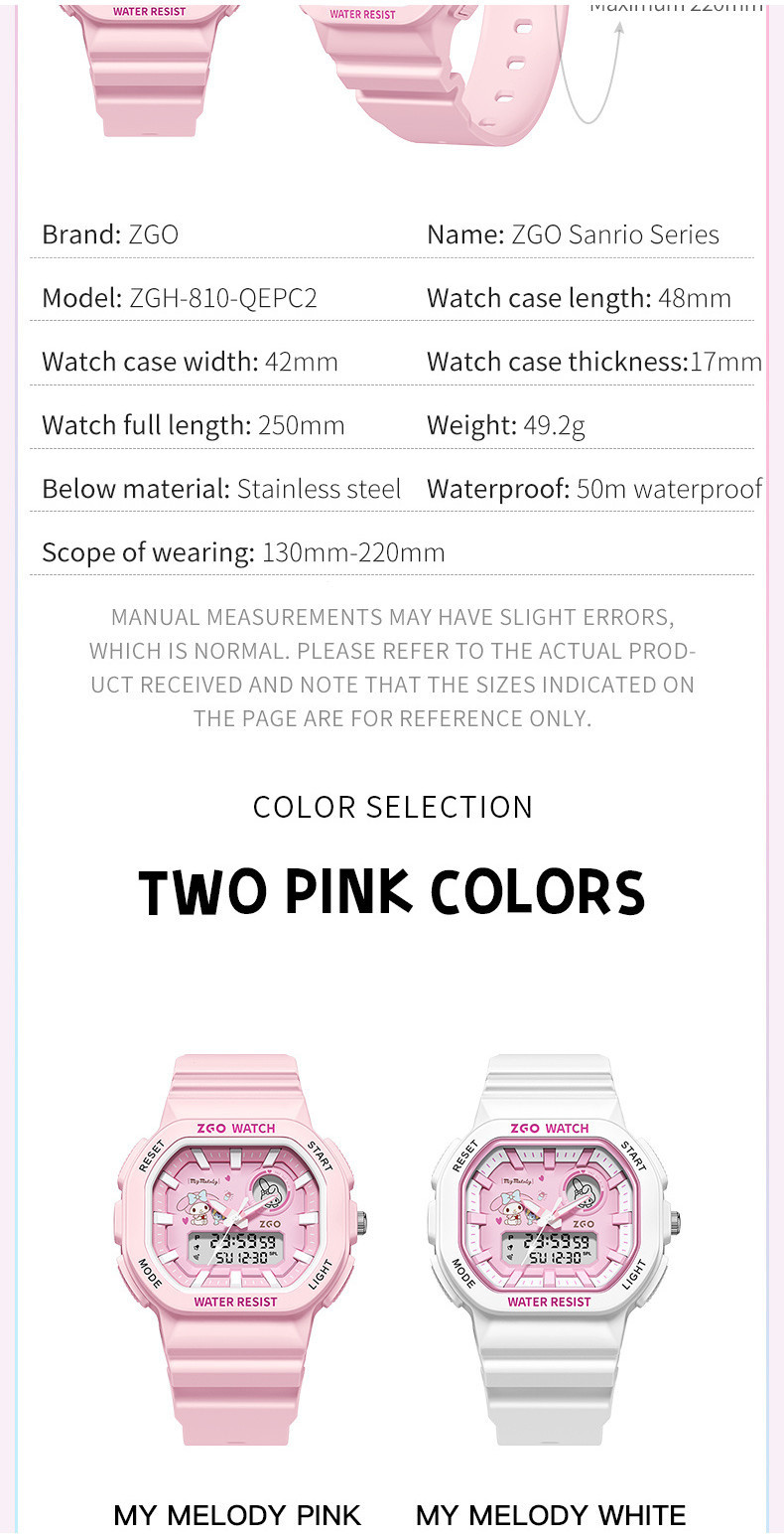 ZGO x Sanrio Melody Watch For Kids Girls Boys Dual Display Waterproof ...