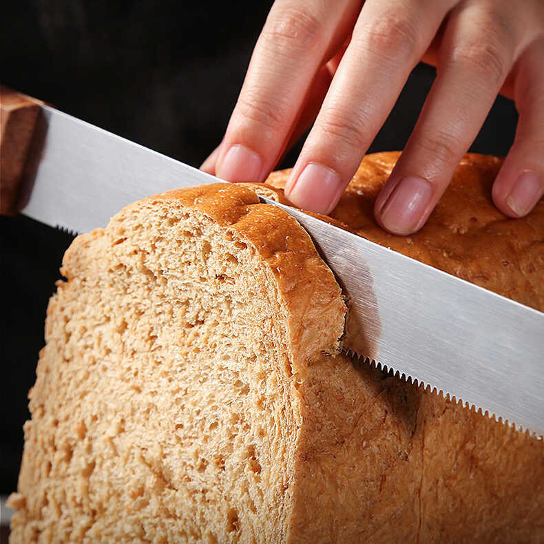 knife, Stainless steel bread wooden handle serrated knife, toothed ...