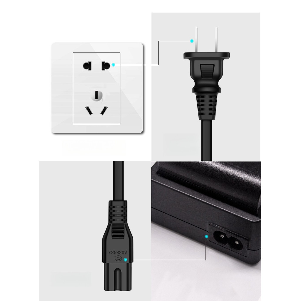 1.5M Power supply Cable 2 Hole Prong Cord Charge Led Light Radio ...
