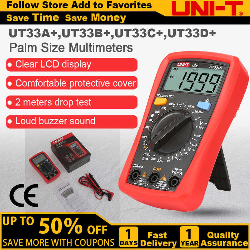 UNI-T 9 UT33A+ UT33B+ UT33C+ UT33D+ Plus Pocket Multimeter Digital Ammeter Voltmeter ...