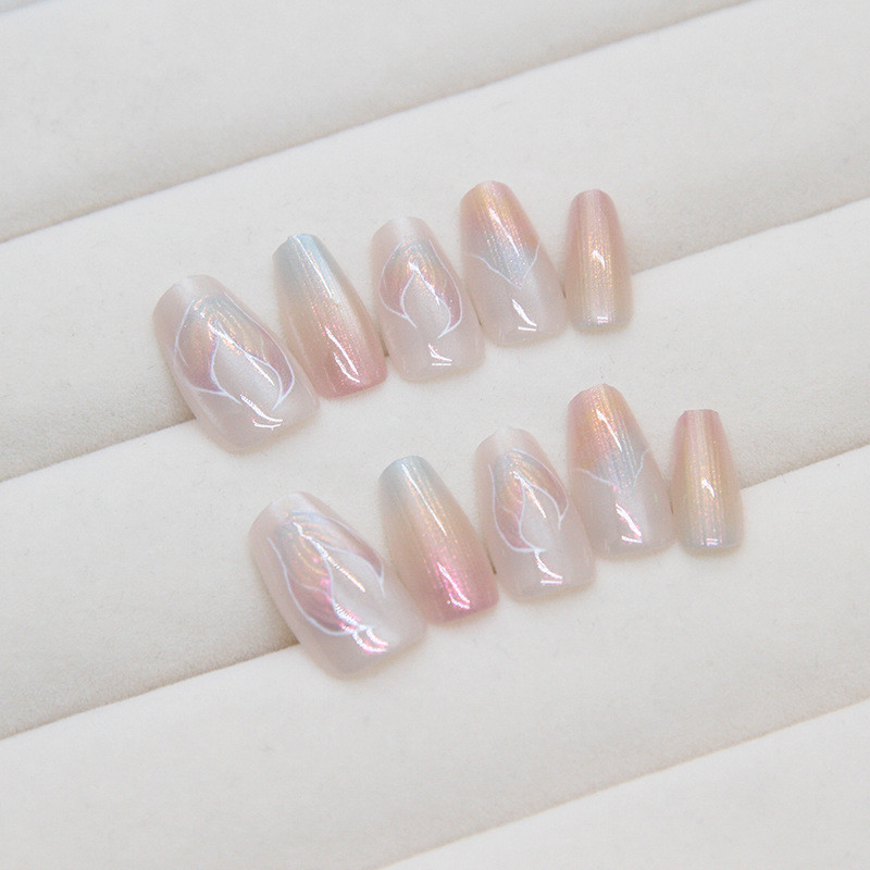 10PCS Cat Eyes Handmade Press on Nails Shiny Fake Nails with Jelly ...