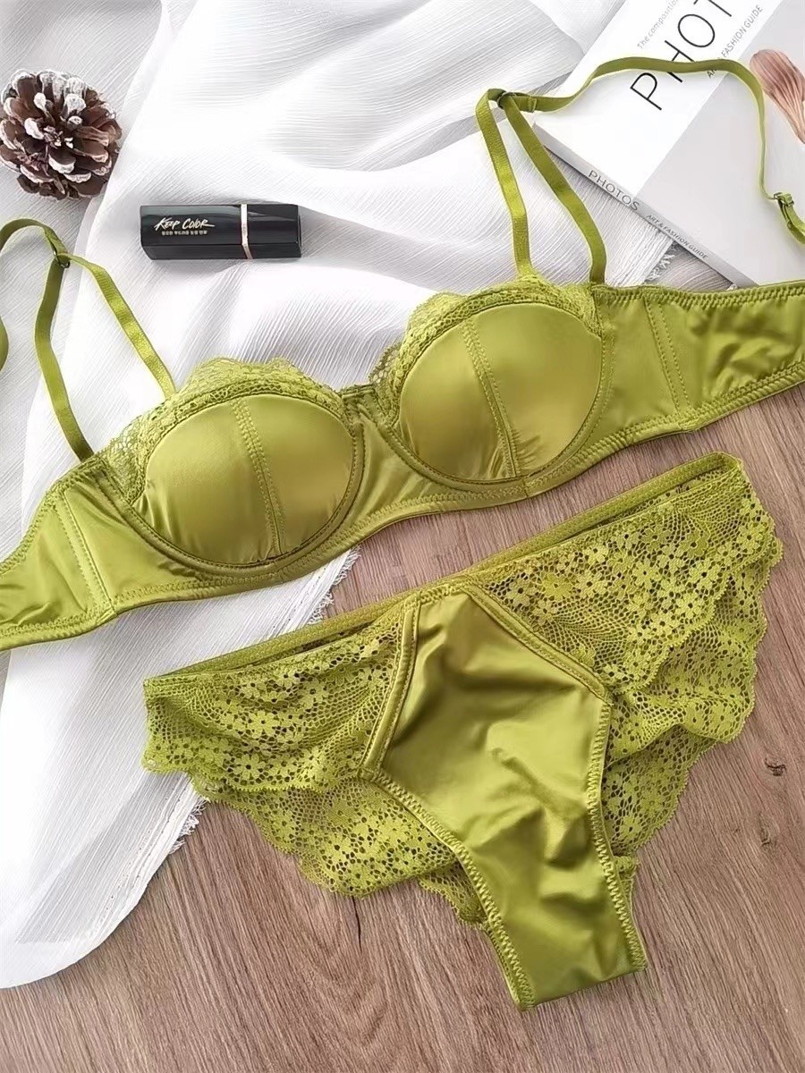 Kall's Blooms Green Half Cup Underwear Women Sexy Thin Pure Desire Bra ...