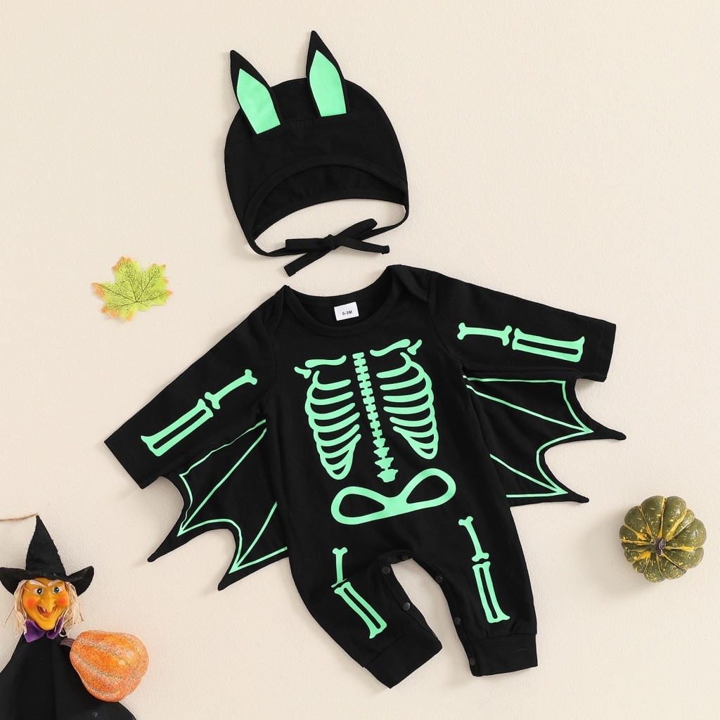 XZQ-Halloween Cosplay Costumes For Baby Bat Costumes Long Sleeve Glow in the Dark Jumpsuit with ...
