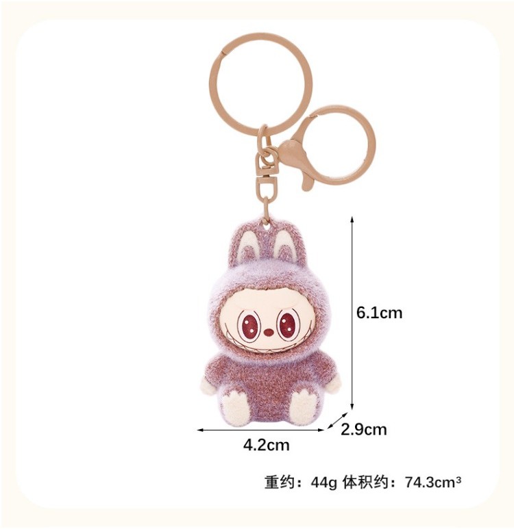 Cute Flocking Rabbit Labubu Keychain Cartoon Bunny Doll Plush Keyring Kawaii Backpack Car ...