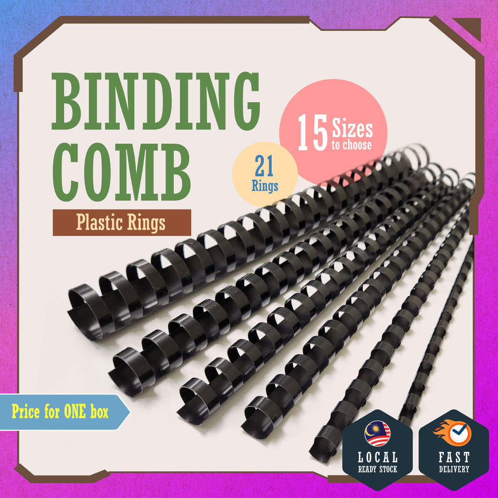 [ 50'S & 100'S/BOX ] PLASTIC BINDING COMB 21 RINGS (6MM-51MM) | Shopee ...