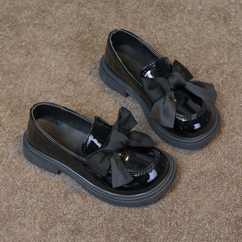 Girls Flat Black Shoes for School Students Rubber Leather Black Shoes ...
