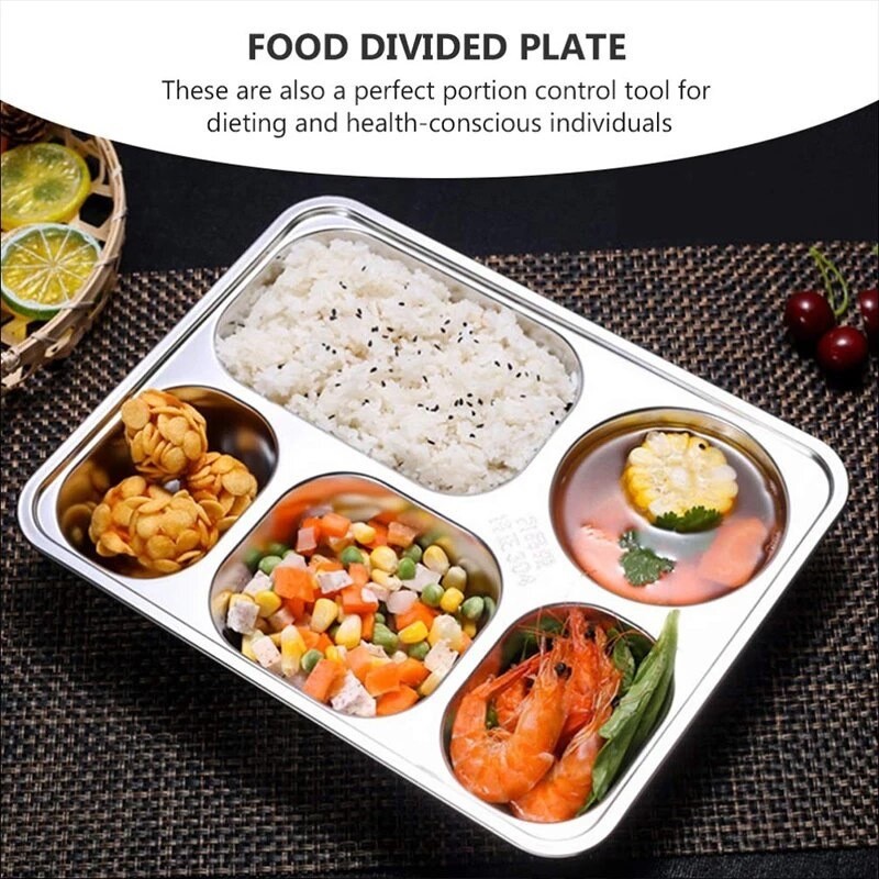 Dinner Tray Stainless Steel Divided Dinner Plate Korean Bento Lunch ...
