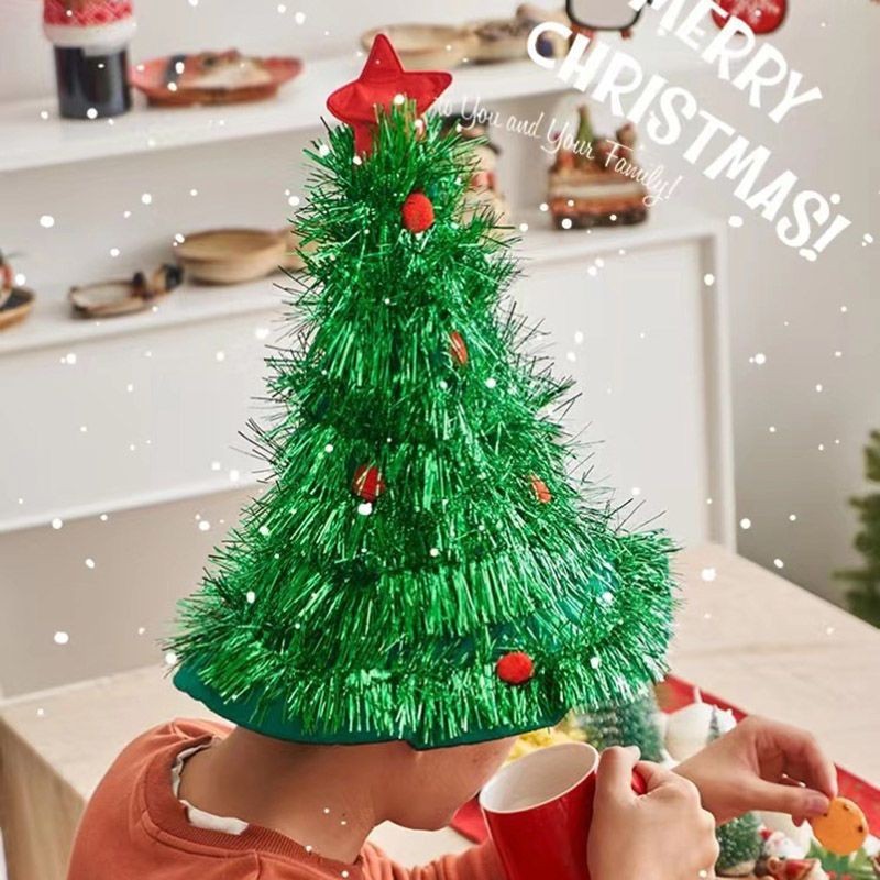 Shiny Silk Tinsel Christmas Tree Hat Star Glittering Xmas Tree Hat for ...