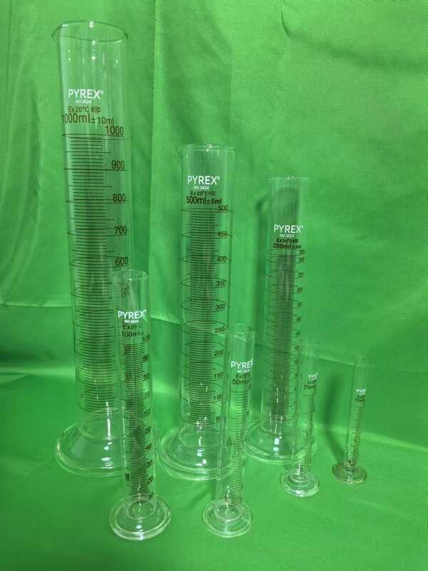 PYREX Graduated Cylinder, 10ml 25ml 100ml 250ml 500ml 1000ml Glass base ...