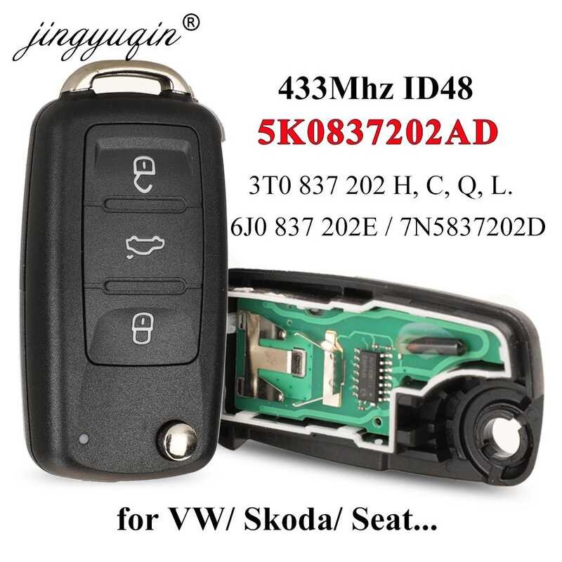 372 Jingyuqin 3Bt Remote Flip Key 434Mhz Id48 Chip For VW GOLF PASSAT ...