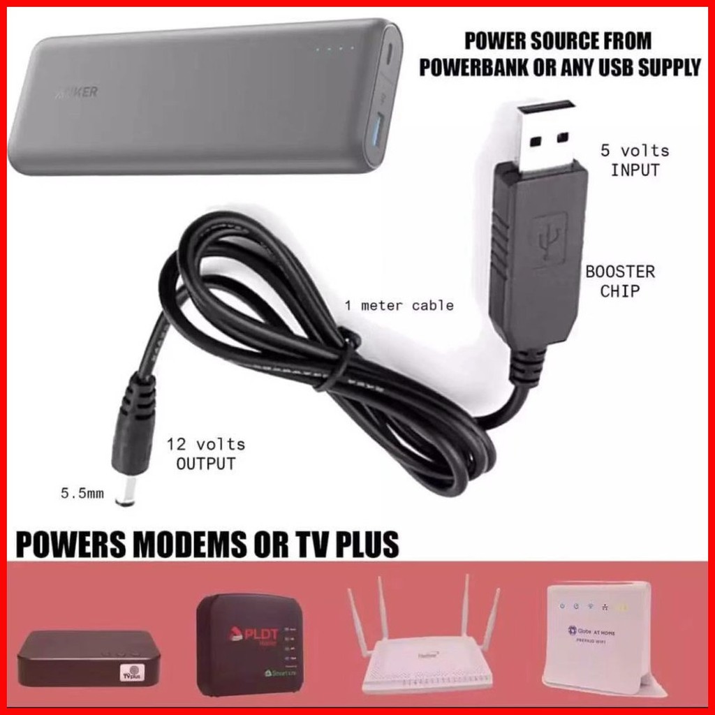 ♂ COD PLDT & Globe home Prepaid Wifi to Powerbank Cord step-up cable 5v ...