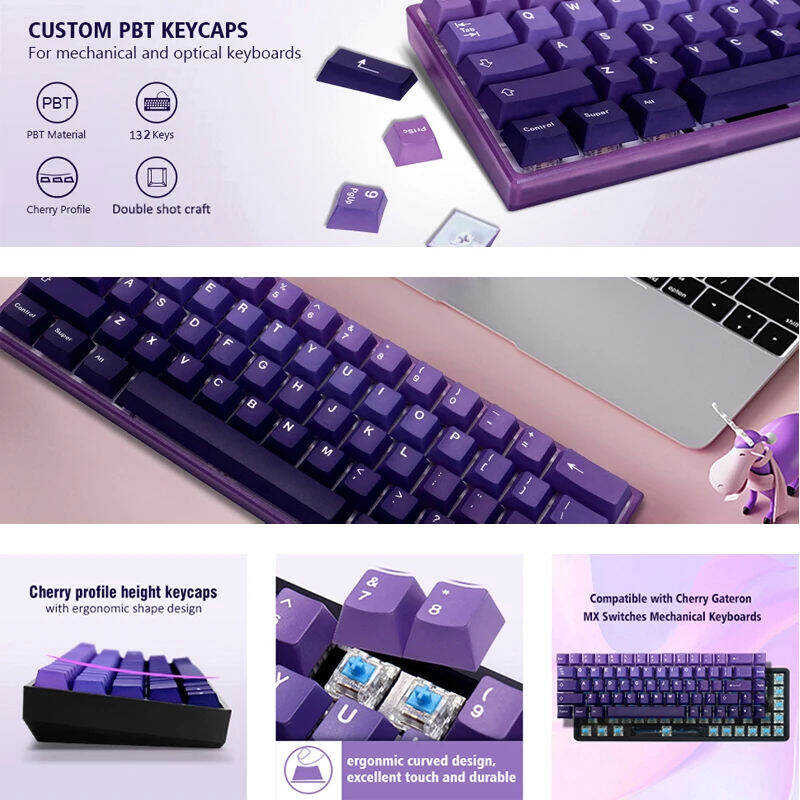132 WOMIER Keys PBT Keycaps Profile Gradient Purple Double Shot Key ...