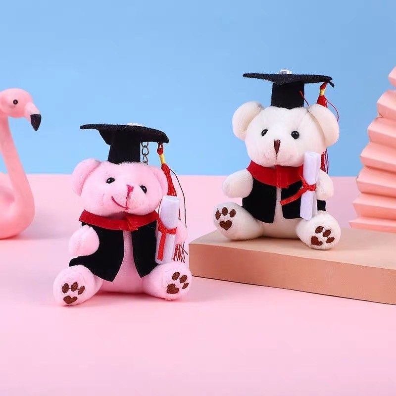 Graduation teddy bear keychain plush toy student backpack pendant doll ...
