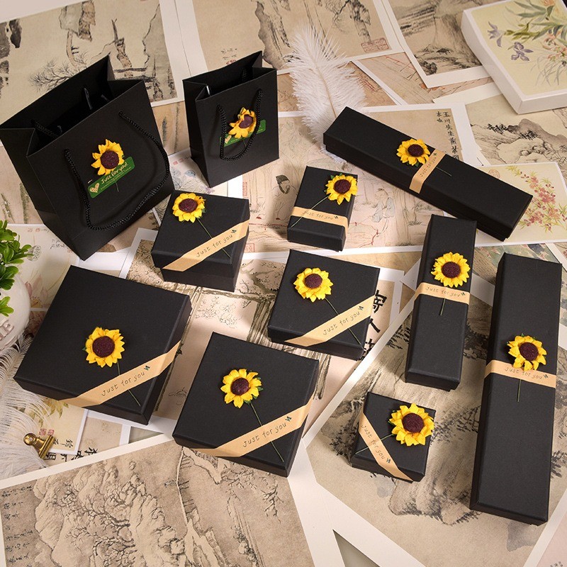 Classic Black Kraft Paper Sunflower Box with Cover Card Board Flower ...