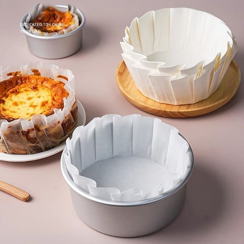 50pcs Basque Cheesecake Oil Paper Tray, 4/6 Inch with Ruffled Edges ...