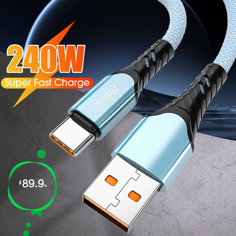 Premium Nylon Braided Data Cable 240W 10A USB A To Type C Charging Line ...
