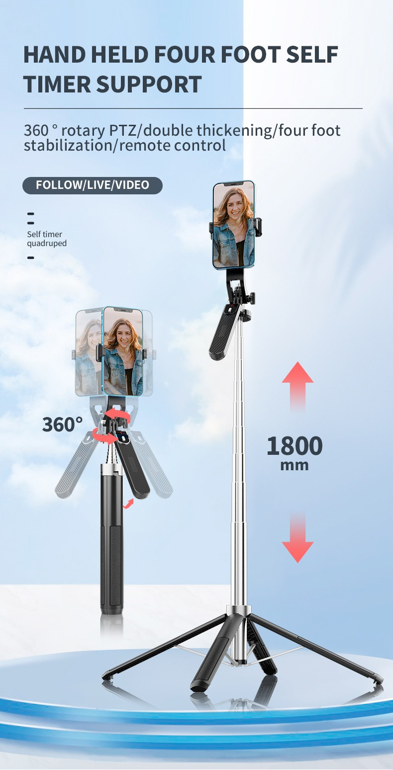 P185 gimbal 1800mm Wireless Selfie Stick Tripod Stand Foldable Monopod ...