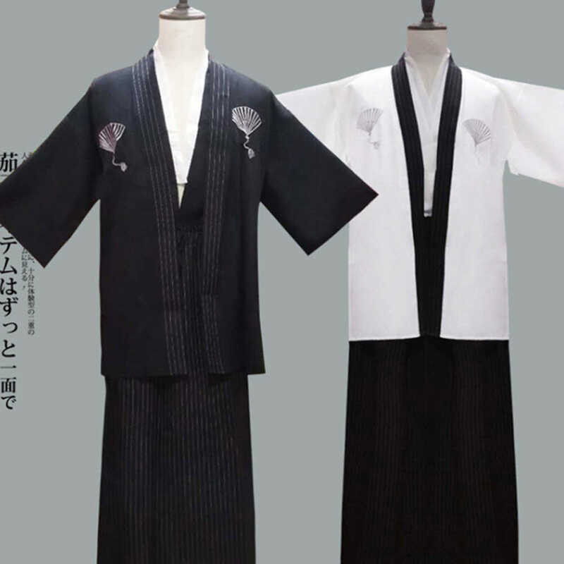 Black Classic Japanese Samurai Clothing Men's Warrior Kimono With Obi ...