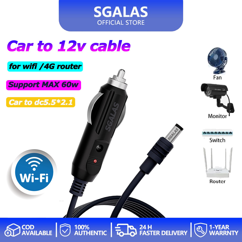 SGALAS WiFi Connector to Car Cable, Car to 12V USB Cable Step-up Boost ...