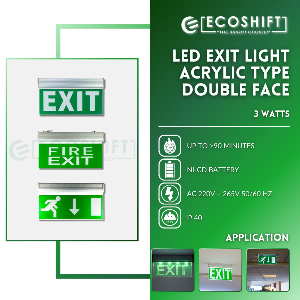 Ecoshift LED Exit Light Acrylic Type Double Face | Shopee Philippines