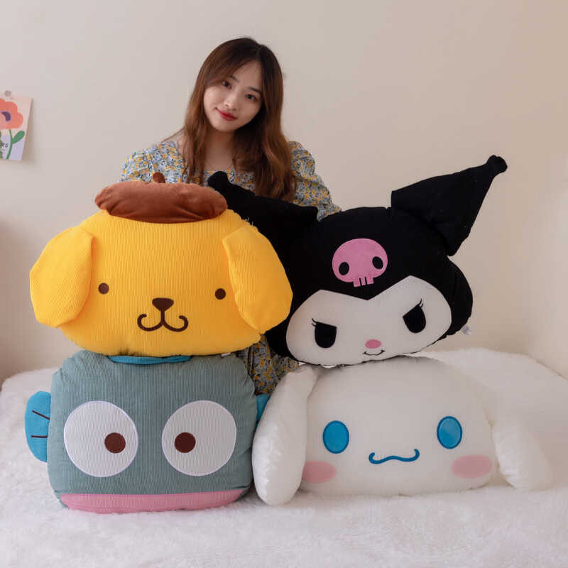 LY Sanrio Toy Thicked Corduroy Back Cushion Kuromi Cinnamoroll Pompom Purin Tuxedo Sam Throw ...