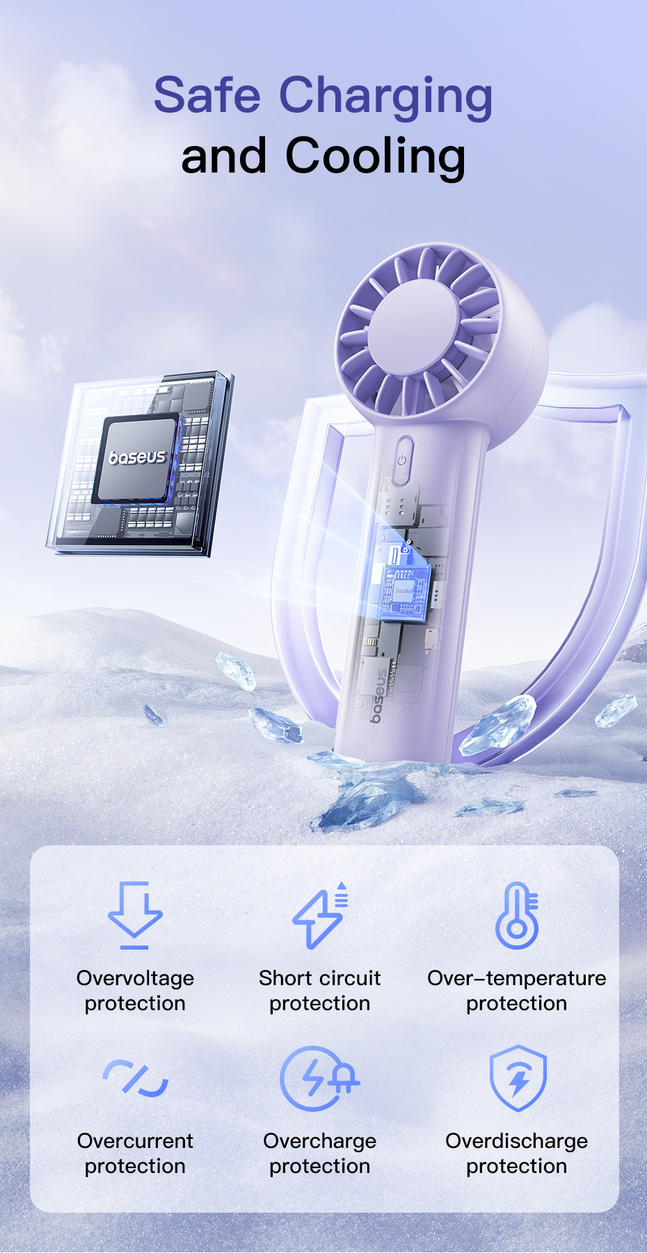 Baseus Handheld Fan DT1 Mini Fan USB Rechargeable Protable Fan 4 Hours ...