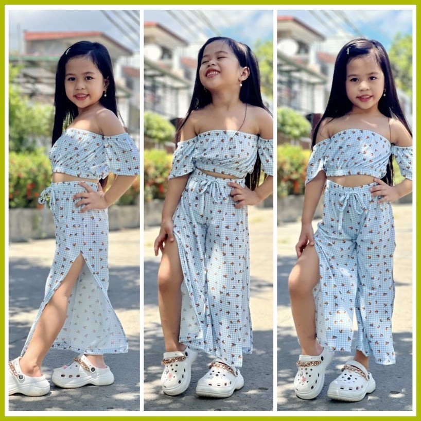 HEAVEN OFFSHOULDER & SQUAREPANTS SLIT ( SUMMER OUTFIT KIDS) | Shopee ...