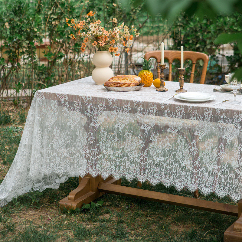 White Lace Tablecloth French Retro Rectangular Tablecloth Wedding Party ...