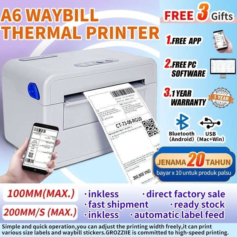 A6 Thermal Printer Bluetooth Printer Shipping Sheet Barcode Express ...