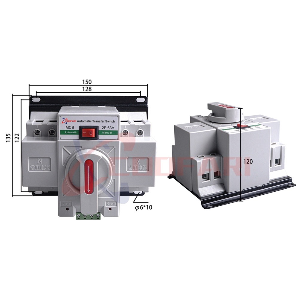 ATS 2P 63A 230V Micro Circuit Breaker Dual Power Automatic transfer ...