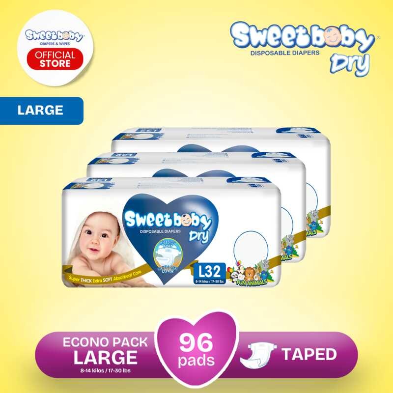 BABY SWEETBABY DRY TAPED LARGE ECONO PACK 32L X 3 PAC - DISPOSABLE ...