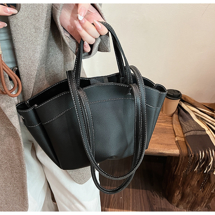 【On hand】Lychee Grain Leather Tote Bag Large Capacity Women's Shoulder ...