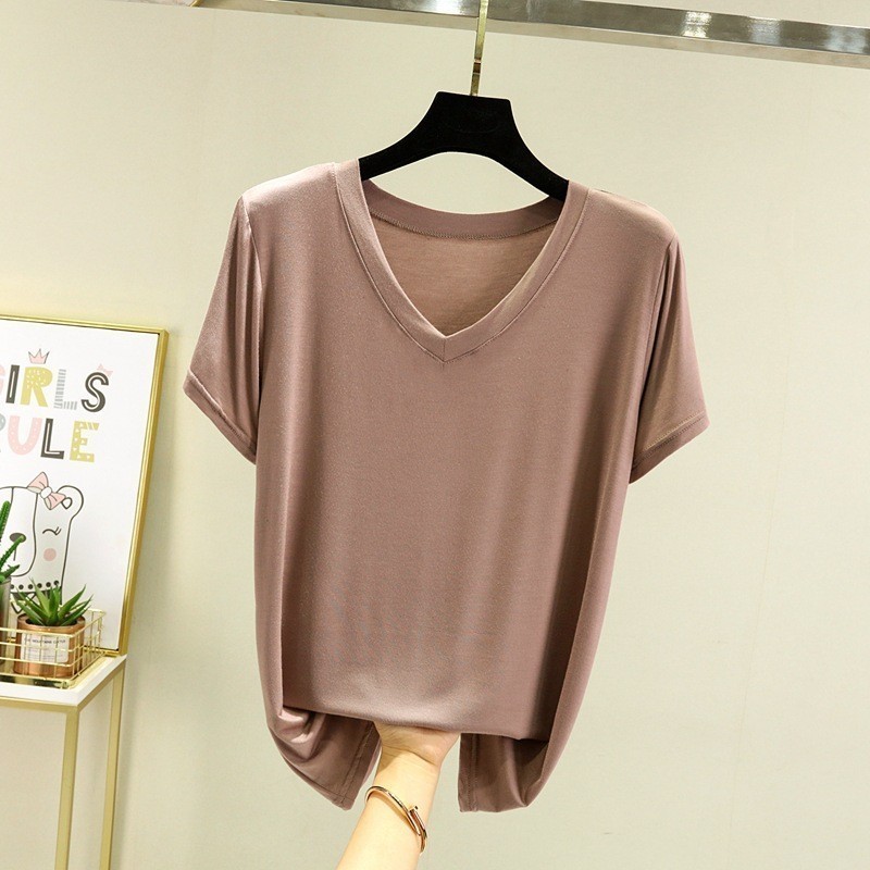 Women modal cotton t shirt Short Sleeve top tshirts 2025 Plain Loose ...