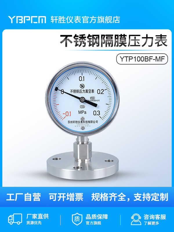 YTP100BF-MF type single flange DN25 stainless steel diaphragm pressure vacuum gauge | Shopee ...