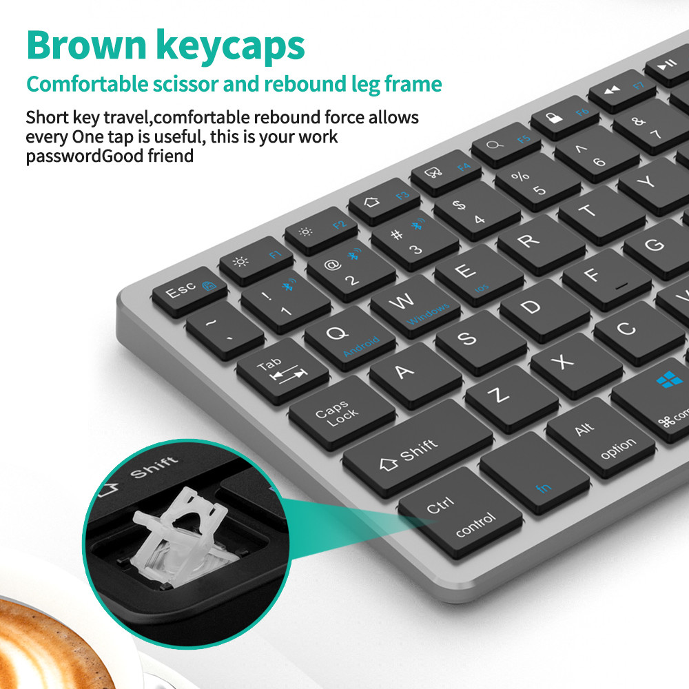 GOOJODOQ Wireless Bluetooth Keyboard Mouse Set 102 Keys 3 Bluetooth and ...