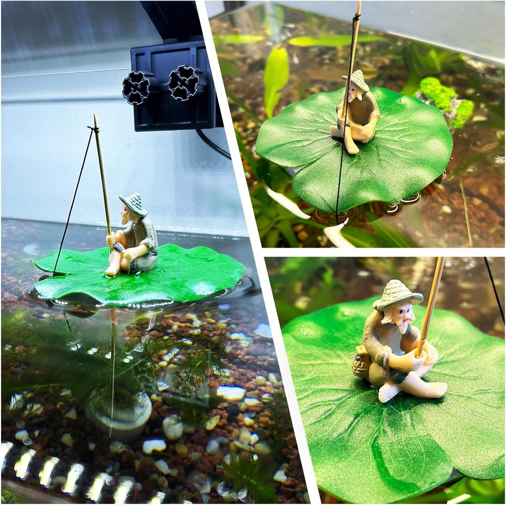 Floating Fish Tank Decoration,Cute Mini Fisherman Aquarium Decoration ...