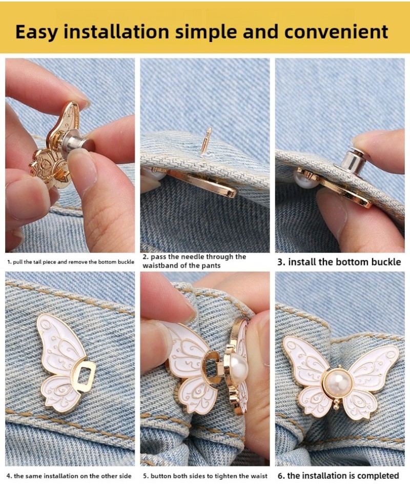 Pearl Butterfly Narrow-Waist Buckle Detachable Nail-Free Seam-Free ...