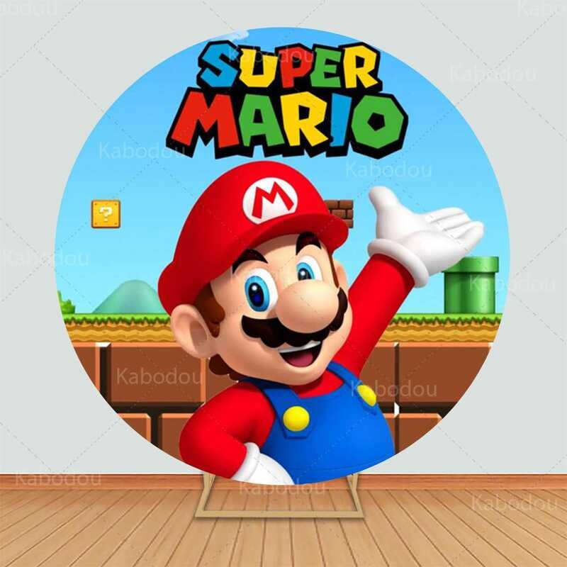 er The Mario Bros Round Backdrop Boys Kid Birthday Party Baby Shower ...