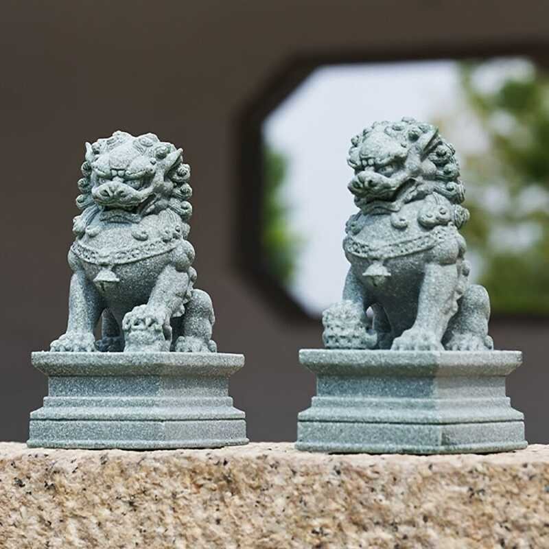 Foo FU Dogs Pair Guardian Lion Statues Chinese Feng Shui Decorative ...