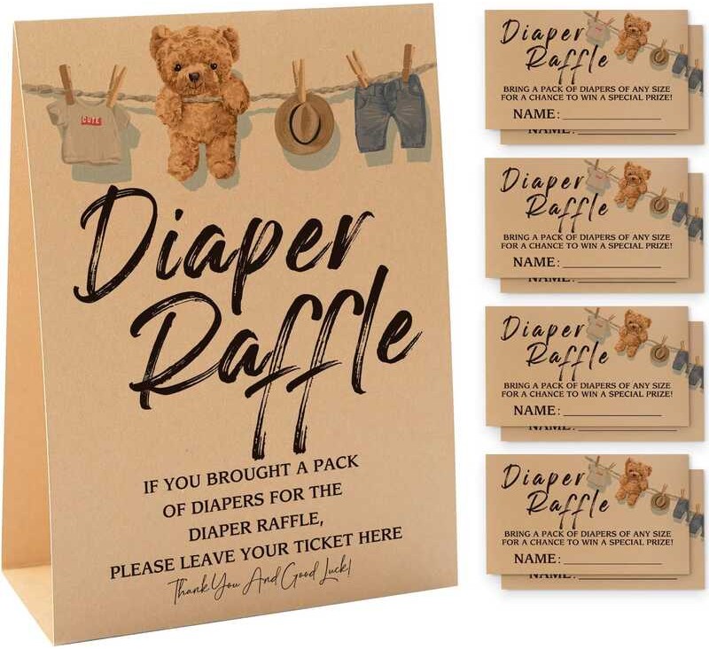 1 Diaper Sign & 50 Raffle Kraft Cards Set, Gender Neutral Shower ...