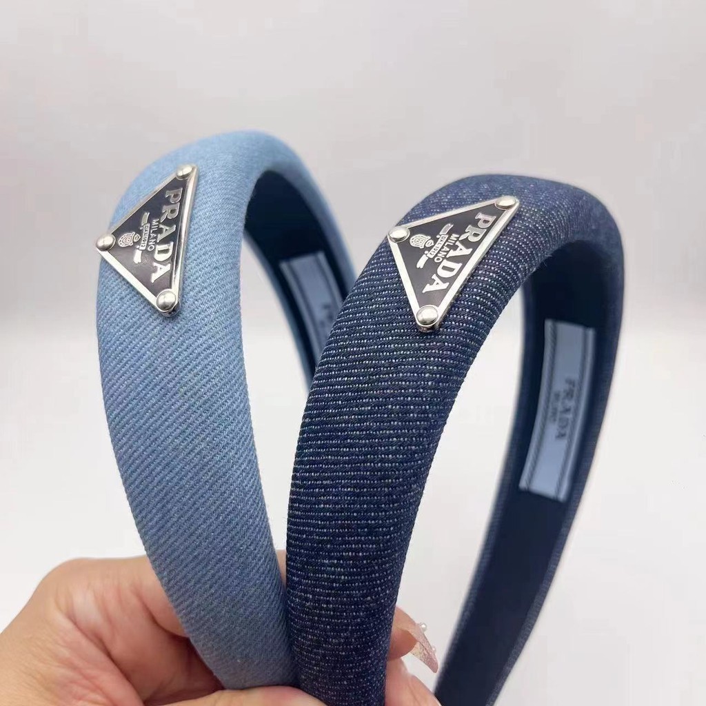 PRADA High Version P Family New Triangle Logo Headband Denim Color High ...