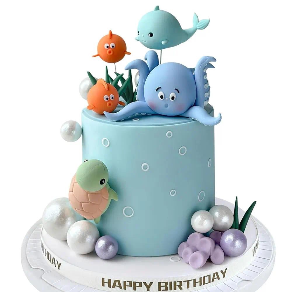 Under the Sea Cake Decorations White Cake Balls Ocean Sea Animals Cake ...