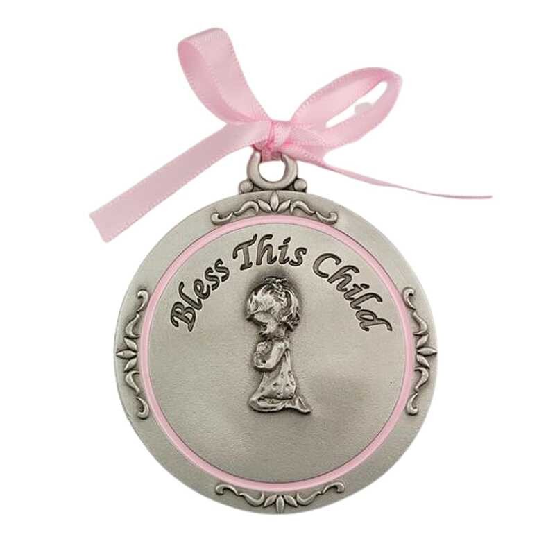 Bless this child crib medal Girl Crib Medal pink ribbon Round 2 3\/4 ...